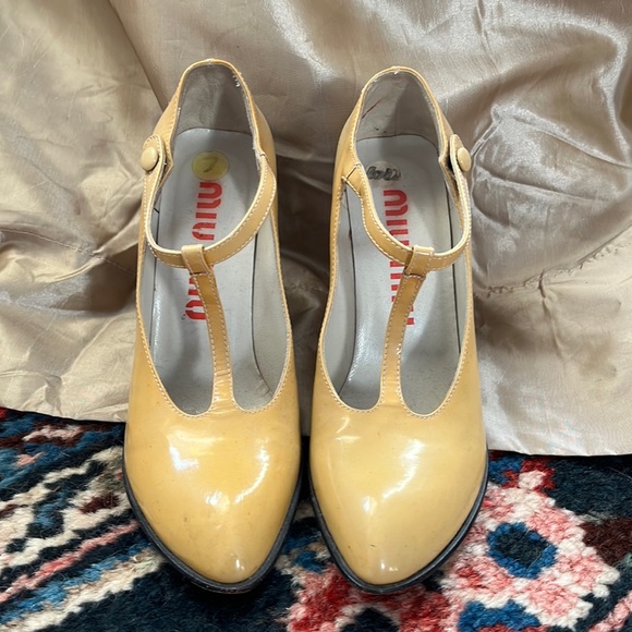Miu Miu | Shoes | Vintage Miu Miu Yellow Tstrap Heels | Poshmark